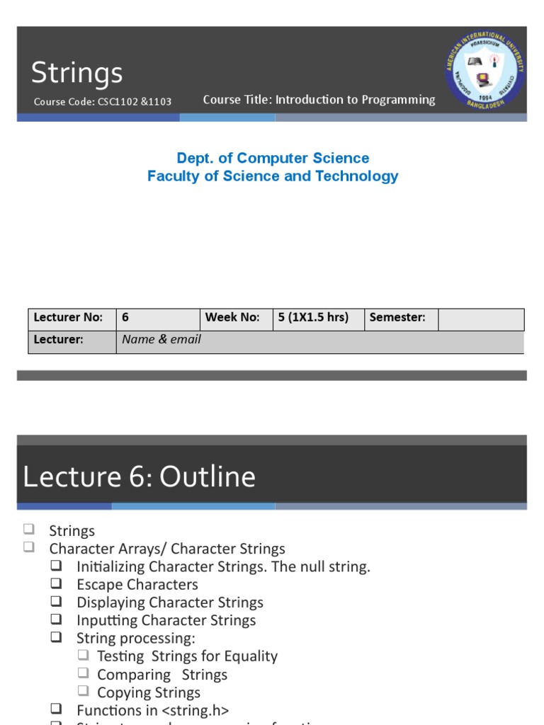 Strings: Dept. of Computer Science Faculty of Science and Technology | PDF | String (Computer ...