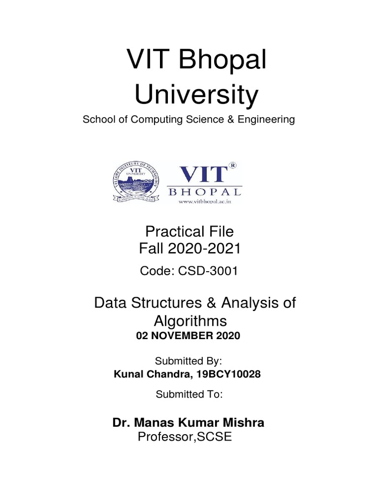 VIT Bhopal University: Practical File Fall 2020-2021 | PDF | Queue ...