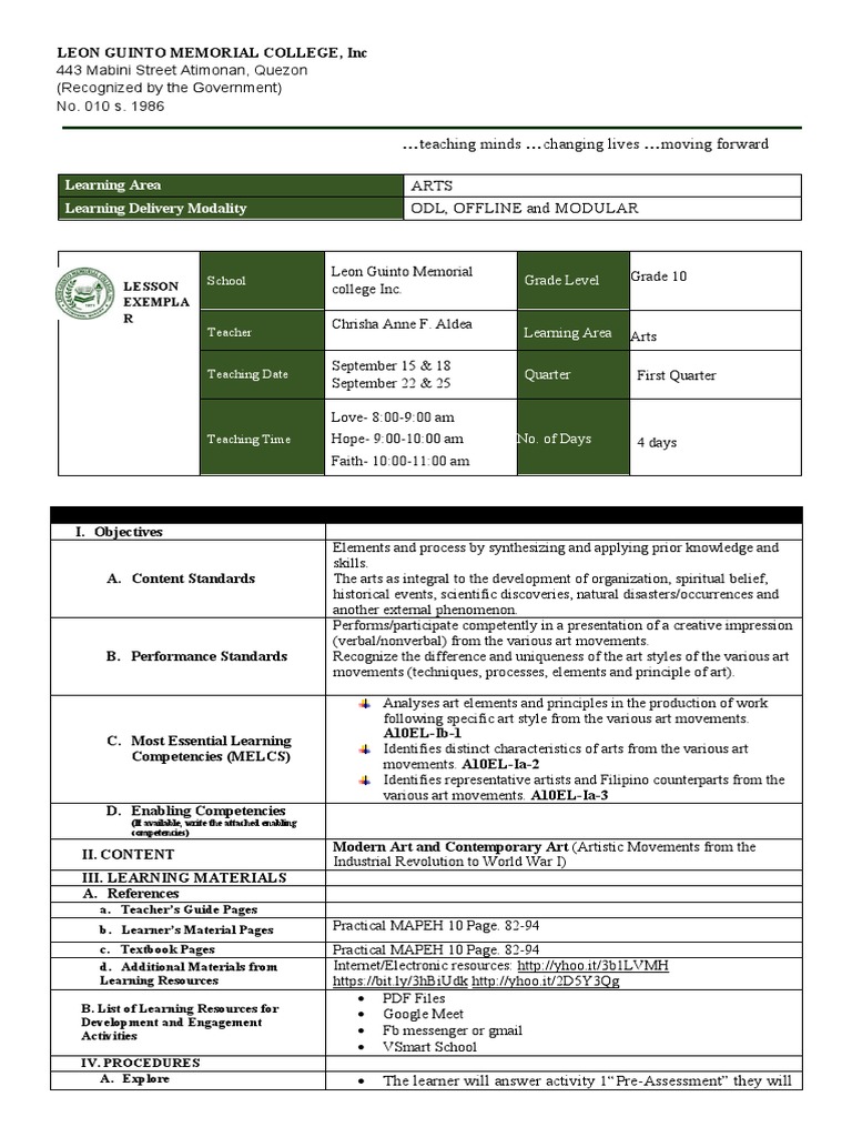Arts Odl, Offline and Modular: Learning Area Learning Delivery Modality ...
