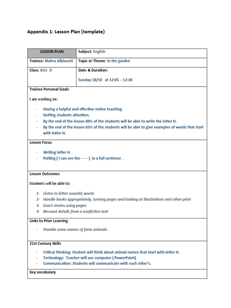 2 Lesson Plan Letter H | PDF | Lesson Plan | Educational Assessment