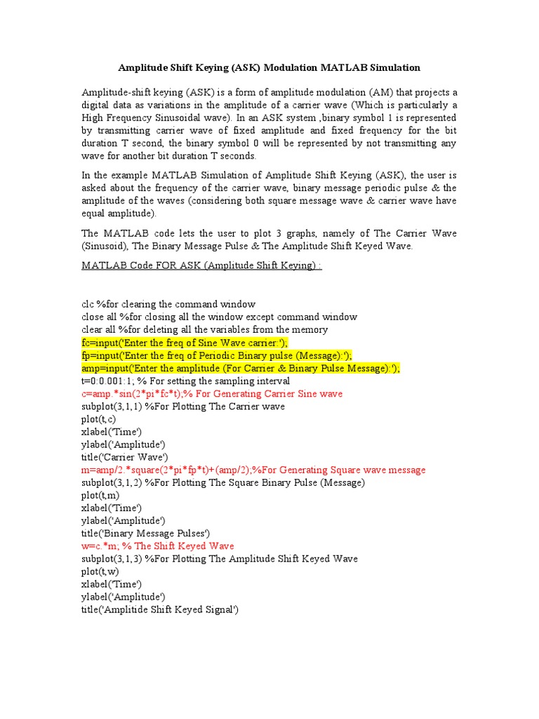 Amplitude Shift Keying (ASK) Modulation MATLAB Simulation: C Amp. Sin ...