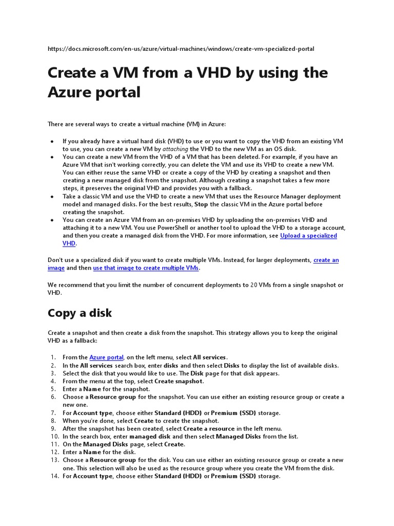 Create A Vm From A Vhd By Using The Azure Portal Pdf Virtual Machine Hard Disk Drive