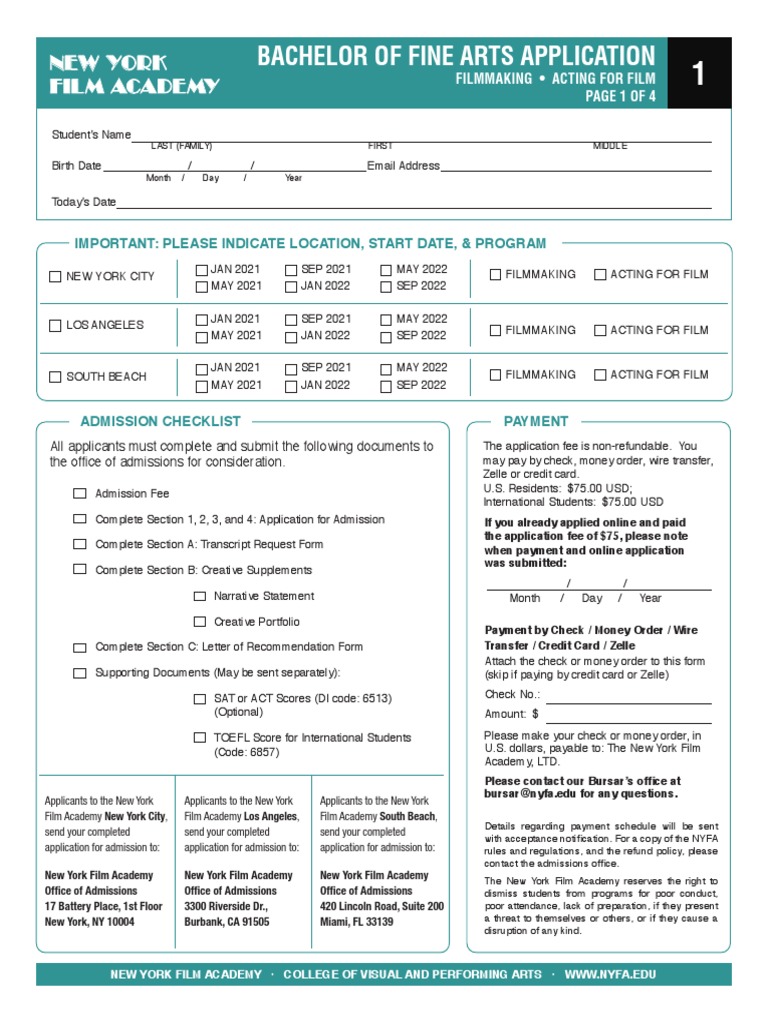 Bachelor of Fine Arts Application: New York | PDF | Schools