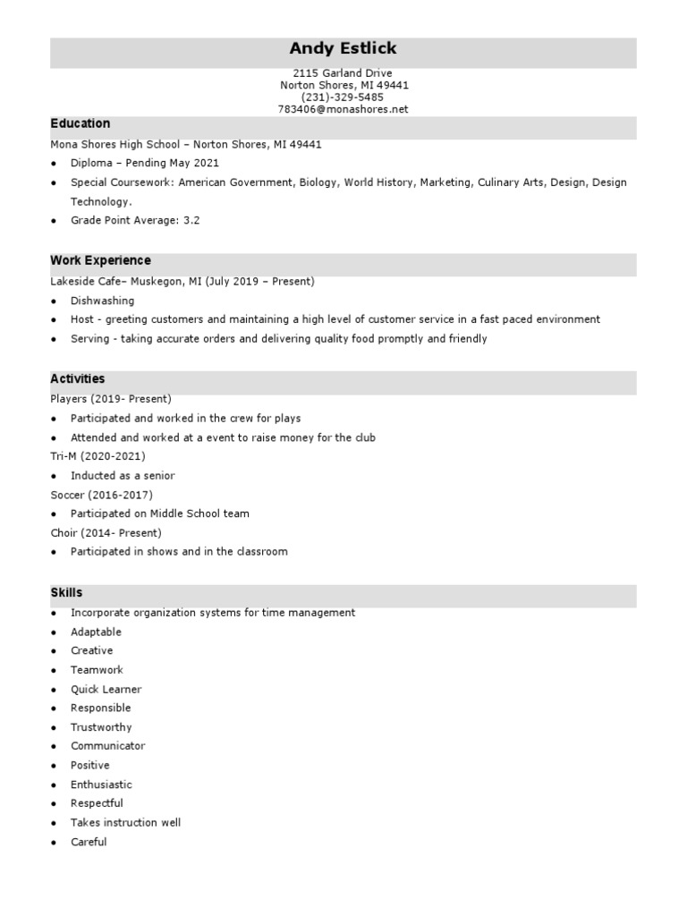 Andy Estlick's Resume and Skills Summary | PDF