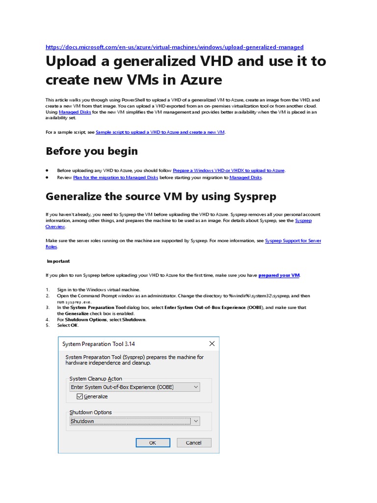 Upload VHD & Create Azure VMs Guide | PDF | Virtual Machine | Computer ...