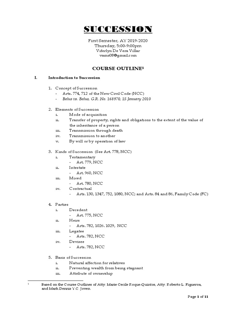 Succession Vdvillar Final | PDF | Will And Testament | Intestacy