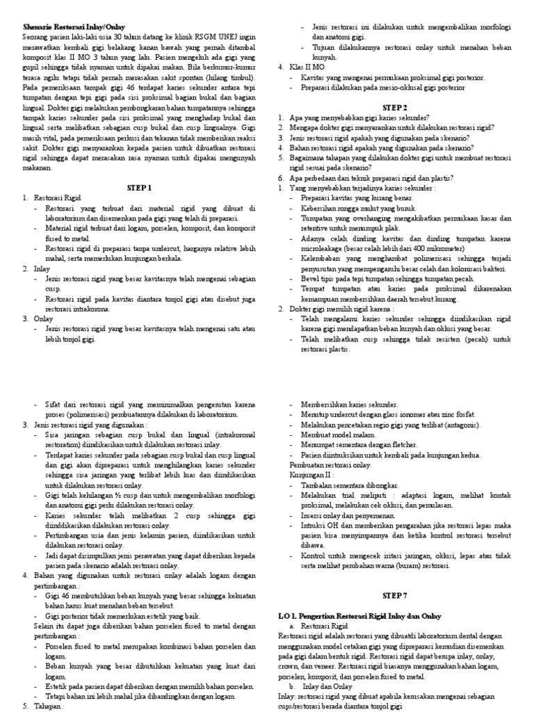 Skenario Restorasi Inlay Onlay | PDF