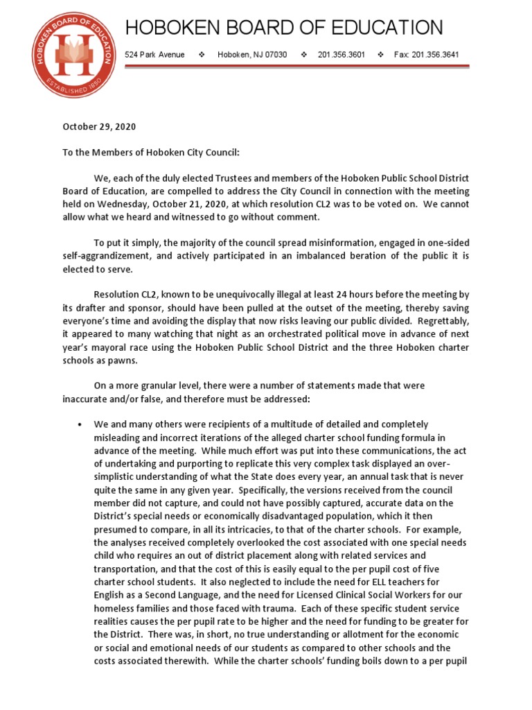 Hoboken Board of Education's Response to City Council | PDF | Taxes ...