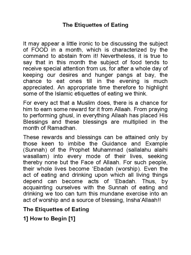 Eating Sunnahs 2 | PDF | Hadith | Muhammad