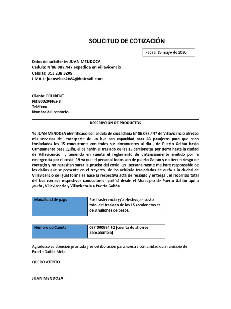 Formato Solicitud de Cotización | PDF