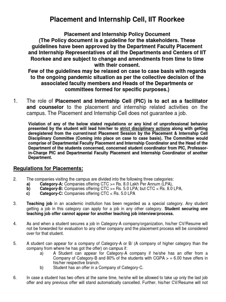 IIT Roorkee Placement & Internship Guidelines | PDF | Business