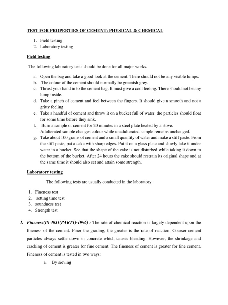 Test For Properties of Cement: Physical & Chemical | Download Free PDF ...