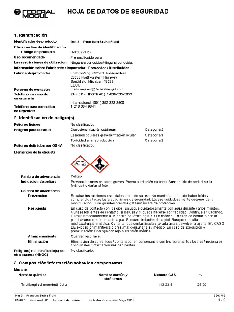 MSDS - 008 - Dot 3 | PDF | Etanol | Guante