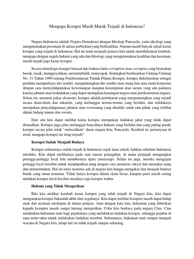 Mengapa Korupsi Masih Marak Terjadi Di Indonesia | PDF | Politik | Ilmu Sosial