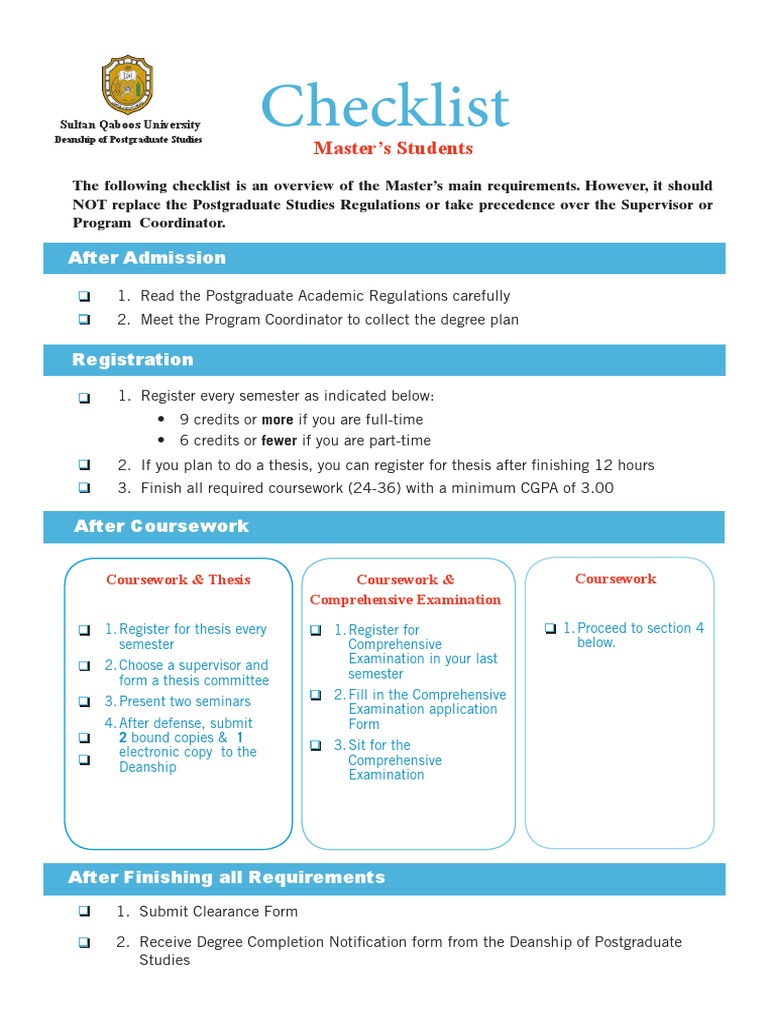 Checklist: Master's Students | PDF