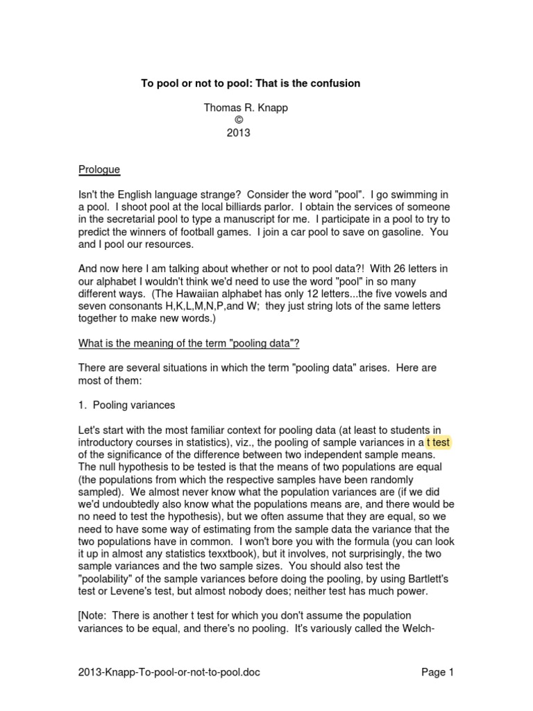 To Pool or Not To Pool: That Is The Confusion | PDF | Analysis Of ...