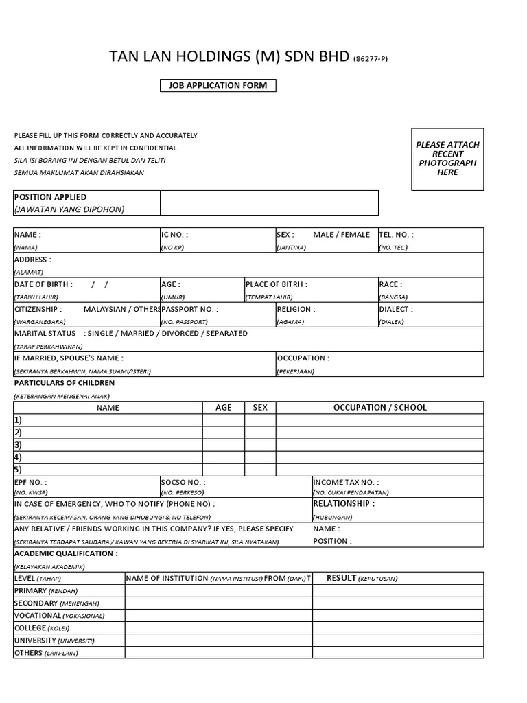 Application Form - Tan Lan Holdings | Download Free PDF | Government ...