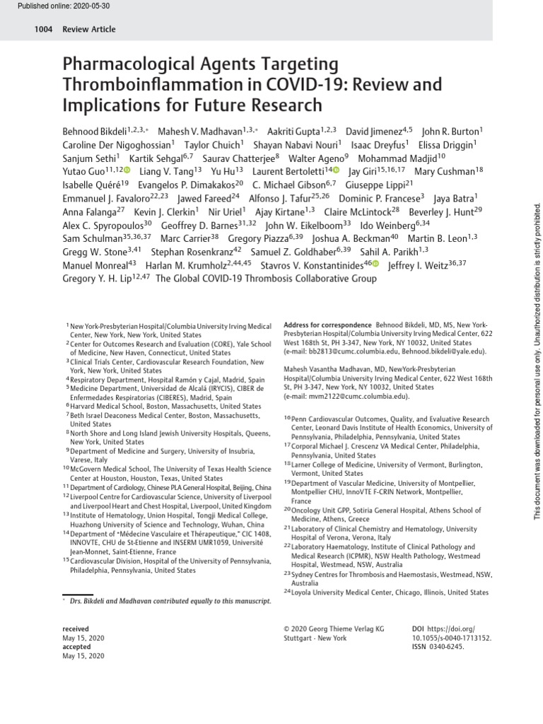 Pharmacological Agents Targeting Thromboin Ammation in COVID-19: Review ...