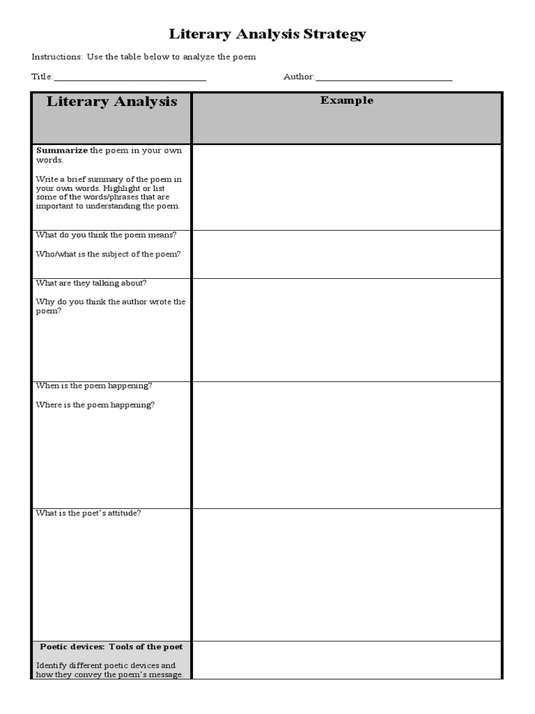 Literary Analysis Strategy: Example | PDF | Language Arts & Discipline