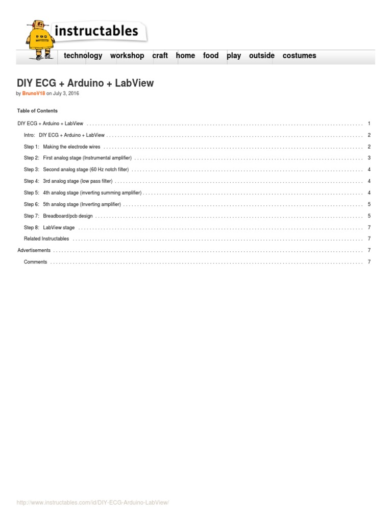DIY ECG Arduino LabView PDF | PDF