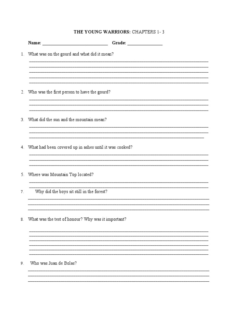 The Young Warriors: Chapters 1-3 Name: - Grade | PDF