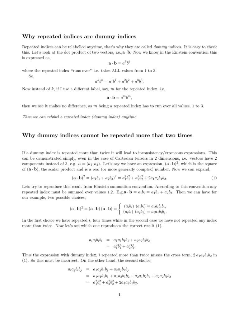 Why Repeated Indices Are Dummy Indices | PDF | Matrix (Mathematics ...
