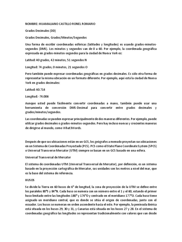 Conversión de Coordenadas: DMS a Decimales | PDF | Notación Matemática ...
