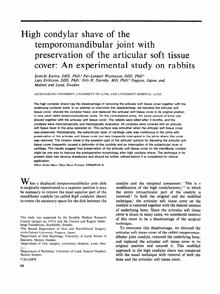 An Experimental Study Evaluating the Preservation of Articular Soft ...