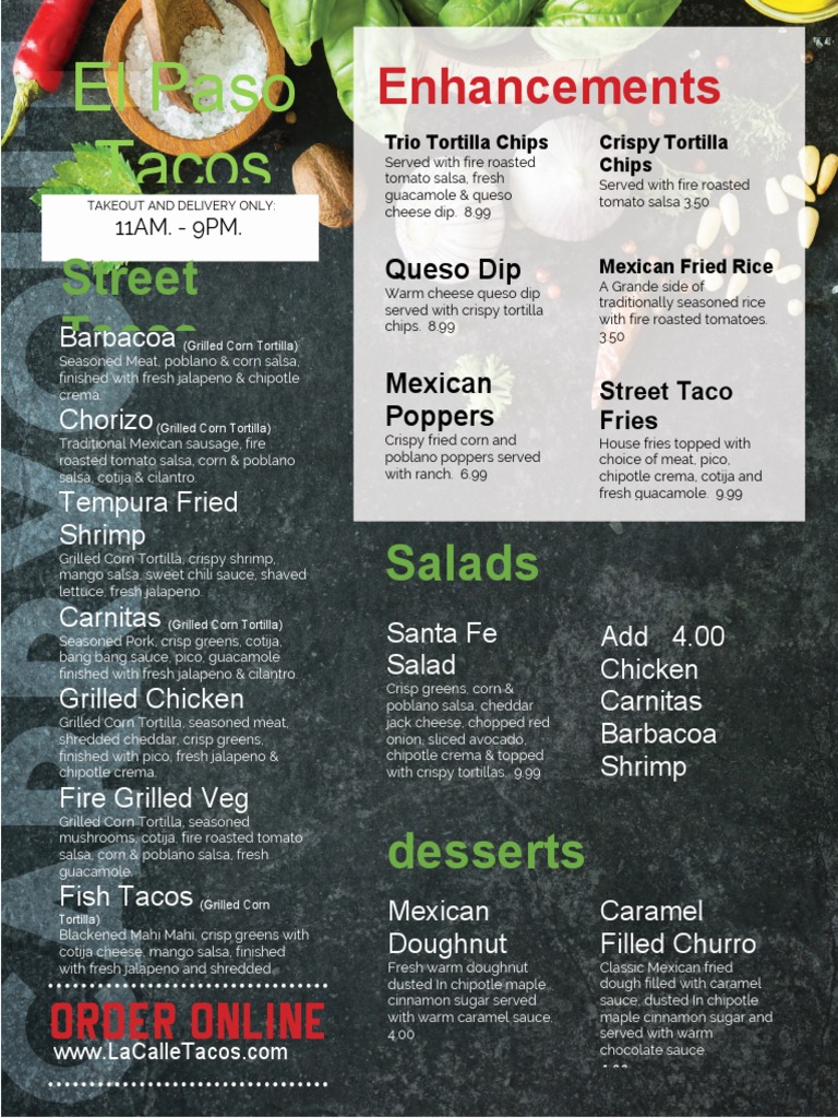 El Paso Tacos Menu | PDF | Taco | Mexican Cuisine