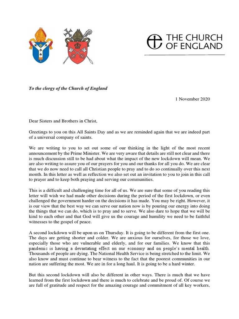 Letter To Clergy From The Archbishops and Bishop of London 2020.11.01 ...