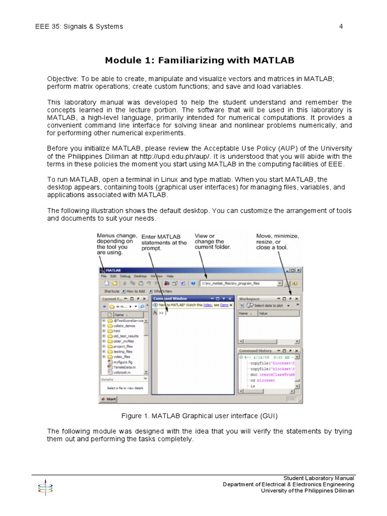 Module 1: Familiarizing With MATLAB | PDF | Matlab | Matrix (Mathematics)