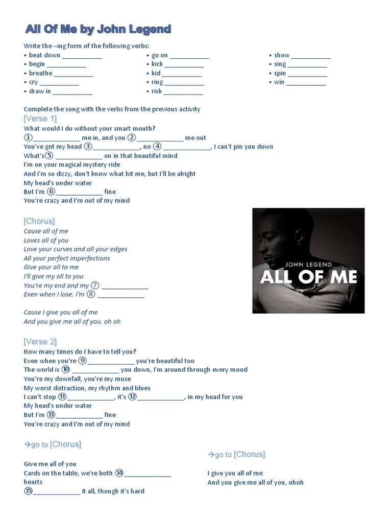 John Legend's "All of Me" Worksheet | PDF | Language Arts & Discipline ...
