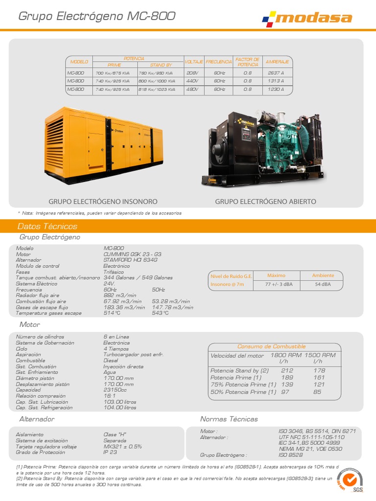Grupo Electrógeno MC-800 Especificaciones | PDF | Generador eléctrico ...
