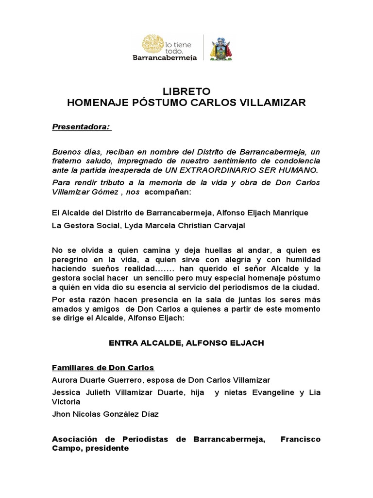 Evidencia - Libreto Homenaje Postumo Carlos Villamizar | PDF