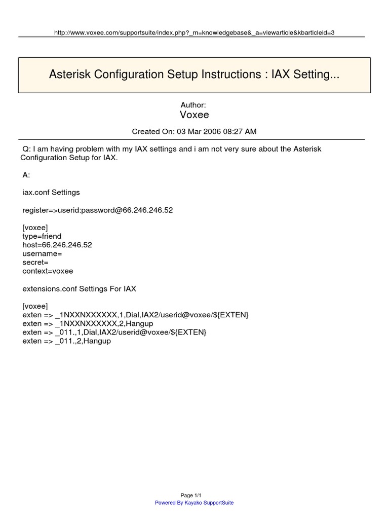 Asterisk Configuration Setup Instructions: IAX Setting... : Voxee | PDF