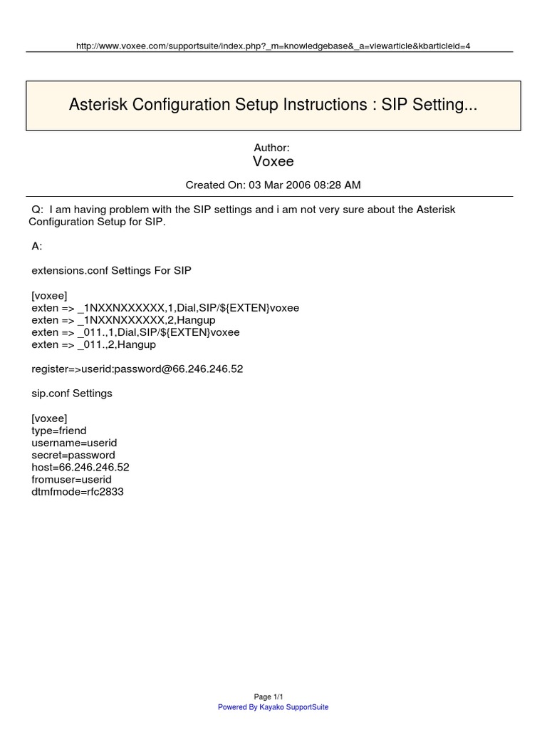 Asterisk - Asterisk - Configuration - Setup - Instructions - SIP - Settings PDF | PDF