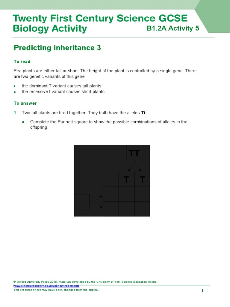 Predicting Inheritance 3: B1.2A Activity 5 | PDF | Science & Mathematics