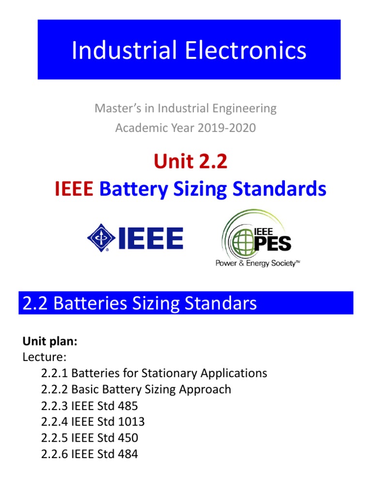 Unit 2.2 - IEEE Batteries Sizing Standards | PDF | Photovoltaic System ...