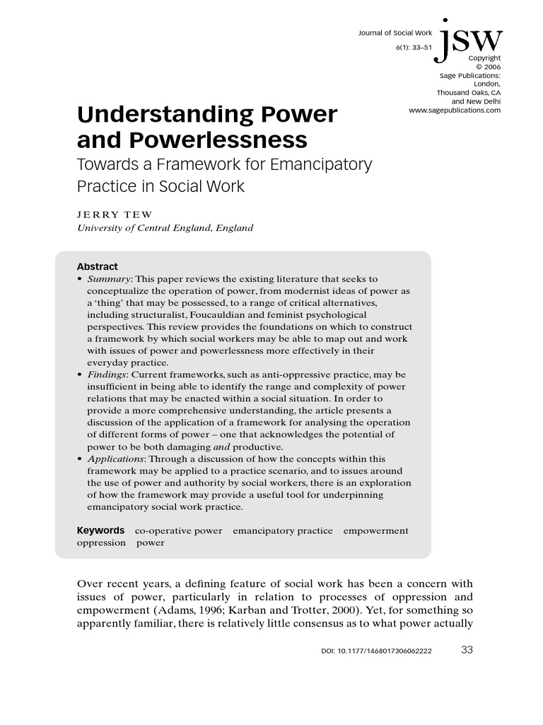 Understanding Power and Powerlessness: Towards A Framework For ...