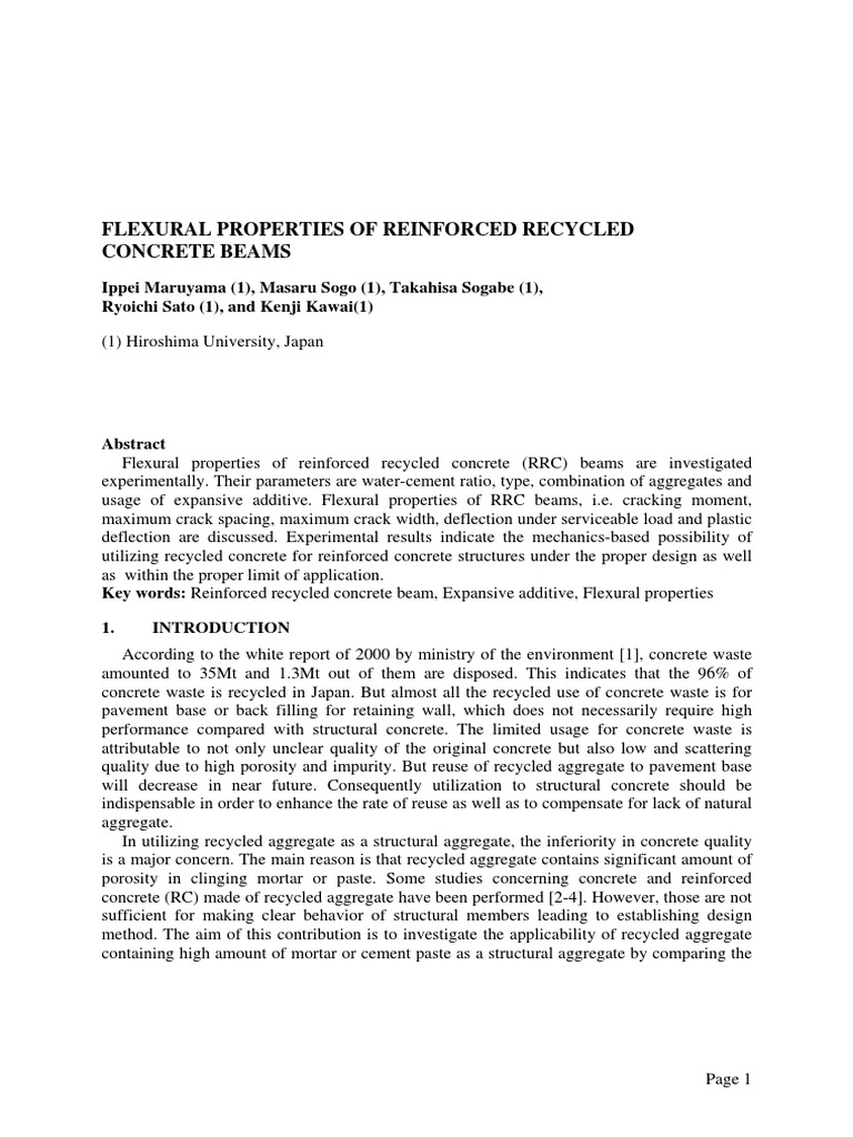 2004 - Ippei Maruyama - FLEXURAL PROPERTIES OF REINFORCED RECYCLED CONCRETE BEAMS | PDF ...