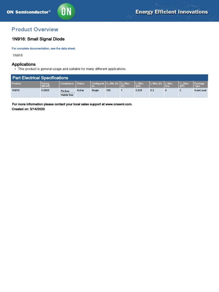 Product Overview: 1N916: Small Signal Diode | PDF