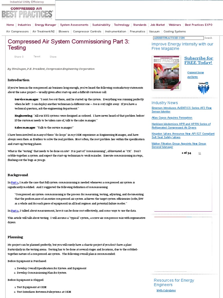 Compressed Air System Commissioning Part 3 - Testing - Compressed Air ...