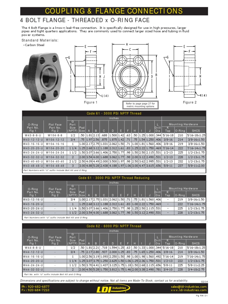 Coupling & Flange Connections: 4 Bolt Flange - Threaded X O-Ring Face ...