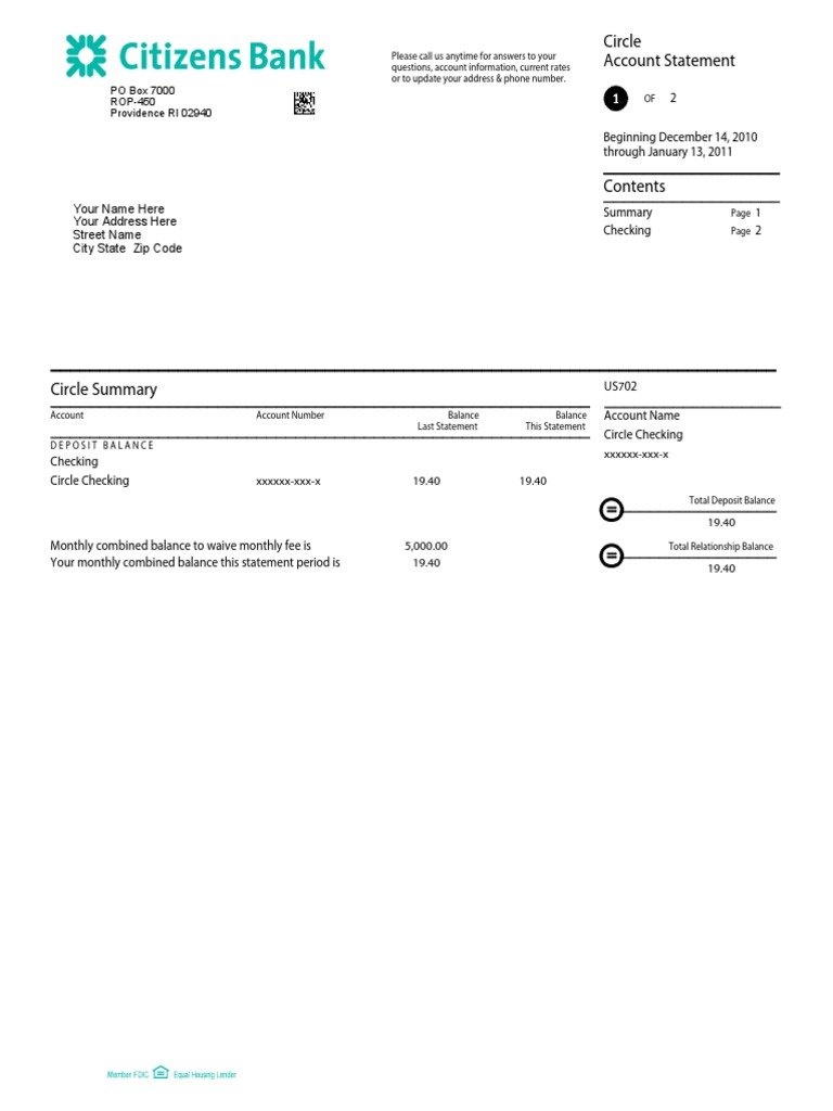Citizens Bank Statements Format PDF | PDF | Credit Card | Banks