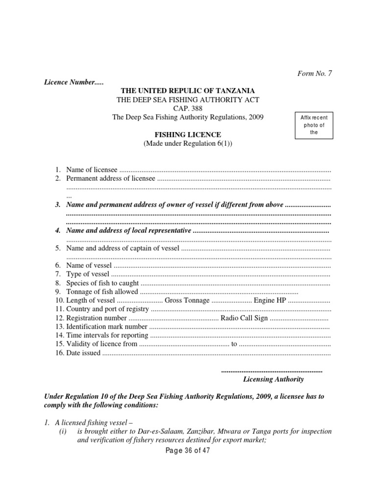 Tanzania Deep Sea Fishing License Form | PDF | Exclusive Economic Zone ...