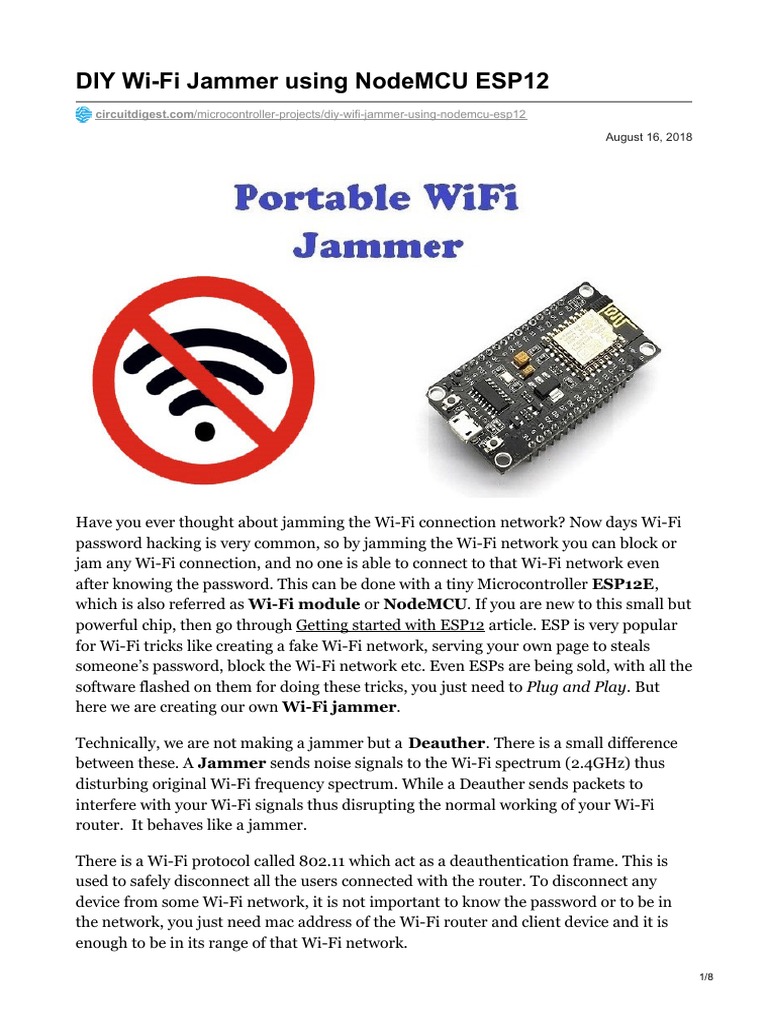 DIY Wi-Fi Jammer Using NodeMCU ESP12 PDF | PDF | Wi Fi | Arduino