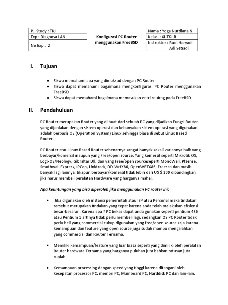 Konfigurasi PC Router (FreeBSD) | PDF