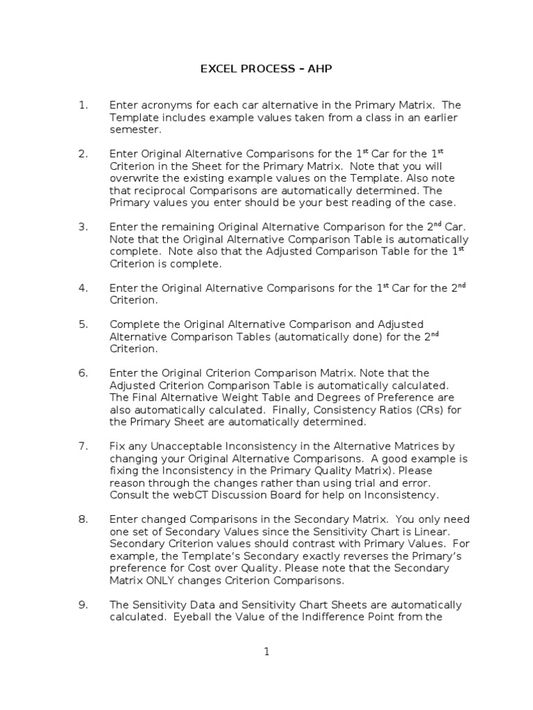 Excel Ahp Process | PDF | Matrix (Mathematics) | Algebra