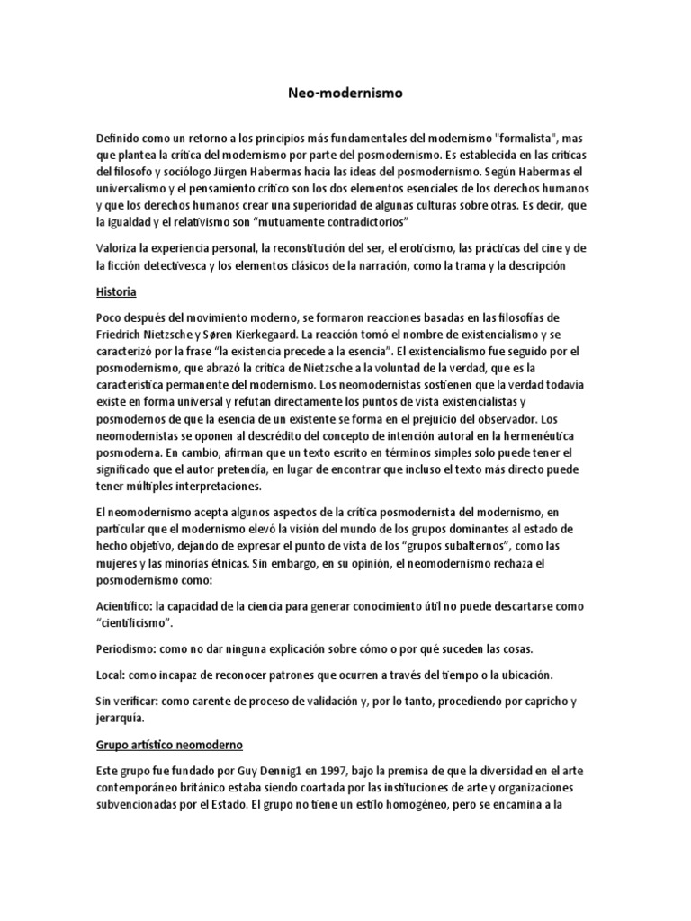 Neo Modernismo | PDF | Existencialismo | Verdad