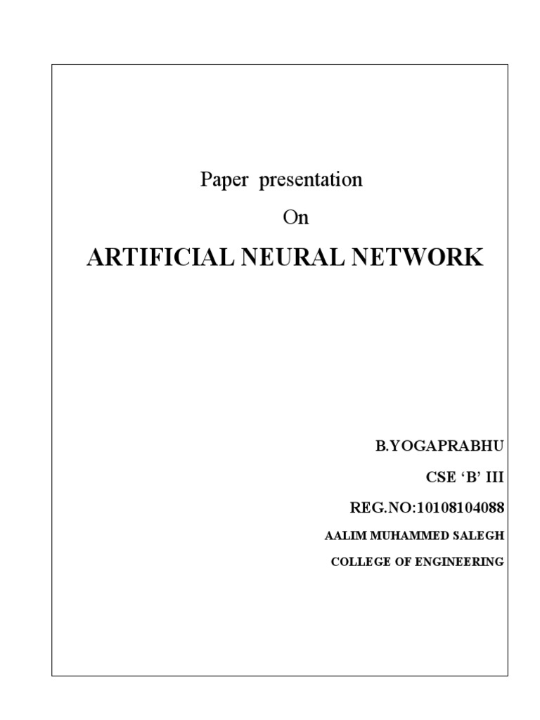 Artificial Neural Network: Paper Presentation On | PDF | Artificial ...